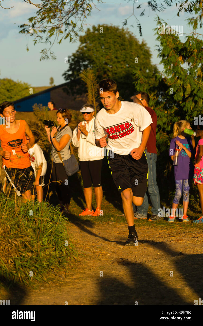 Boys participate in a cross country (running) meet at Verona Area High ...