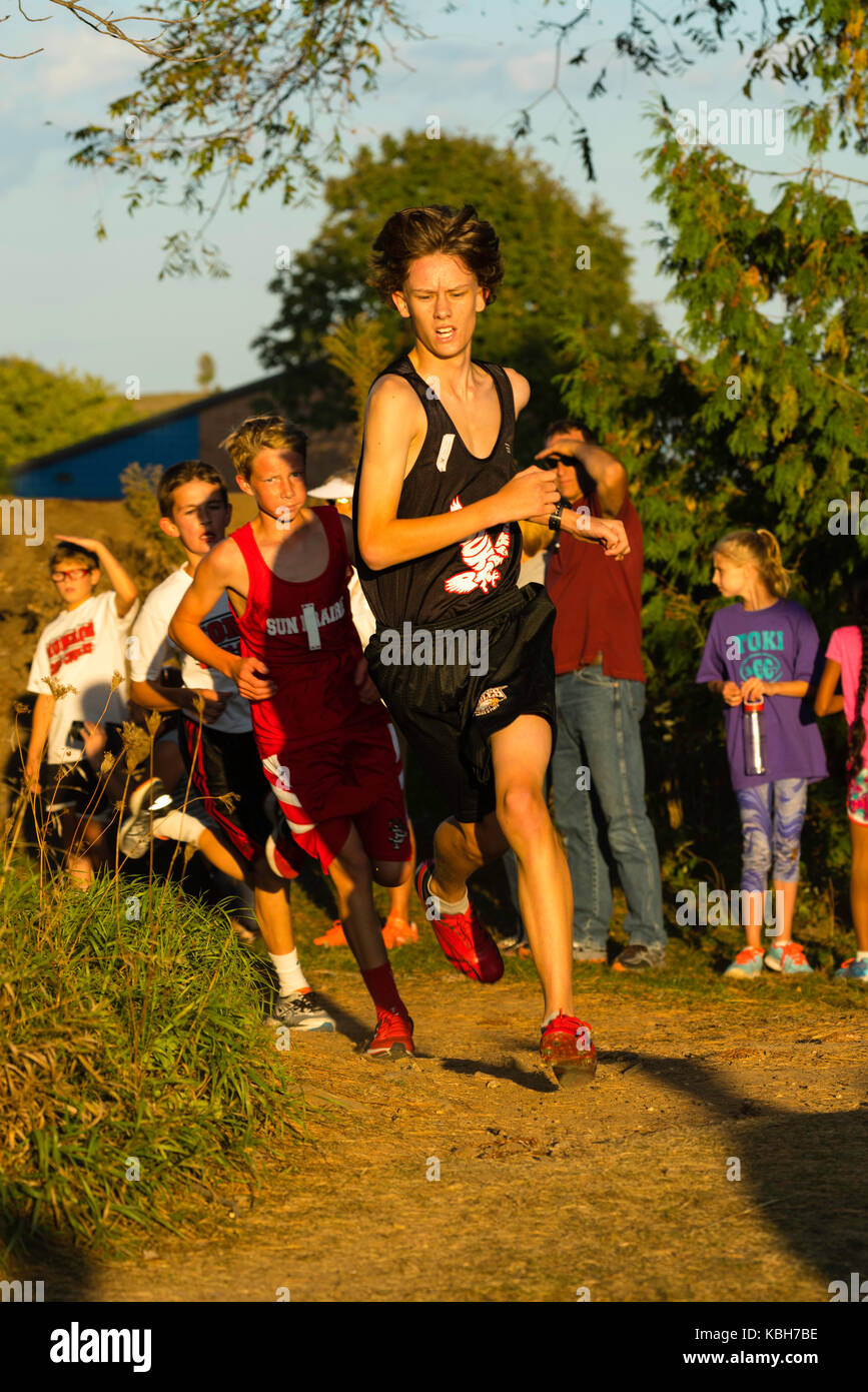 Boys participate in a cross country (running) meet at Verona Area High ...