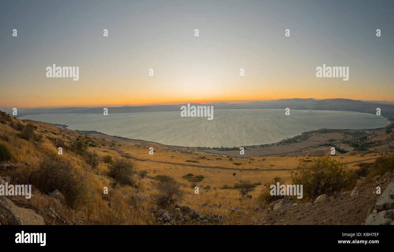 Panoramic view of the Sea of Galilee (the Kinneret lake), from the east ...