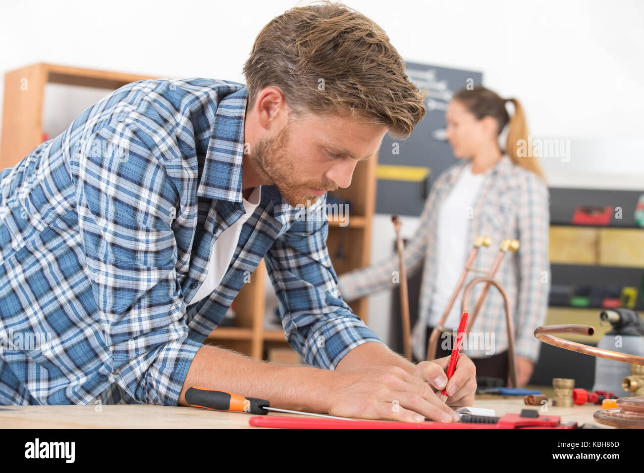 making a plan blueprint Stock Photo - Alamy