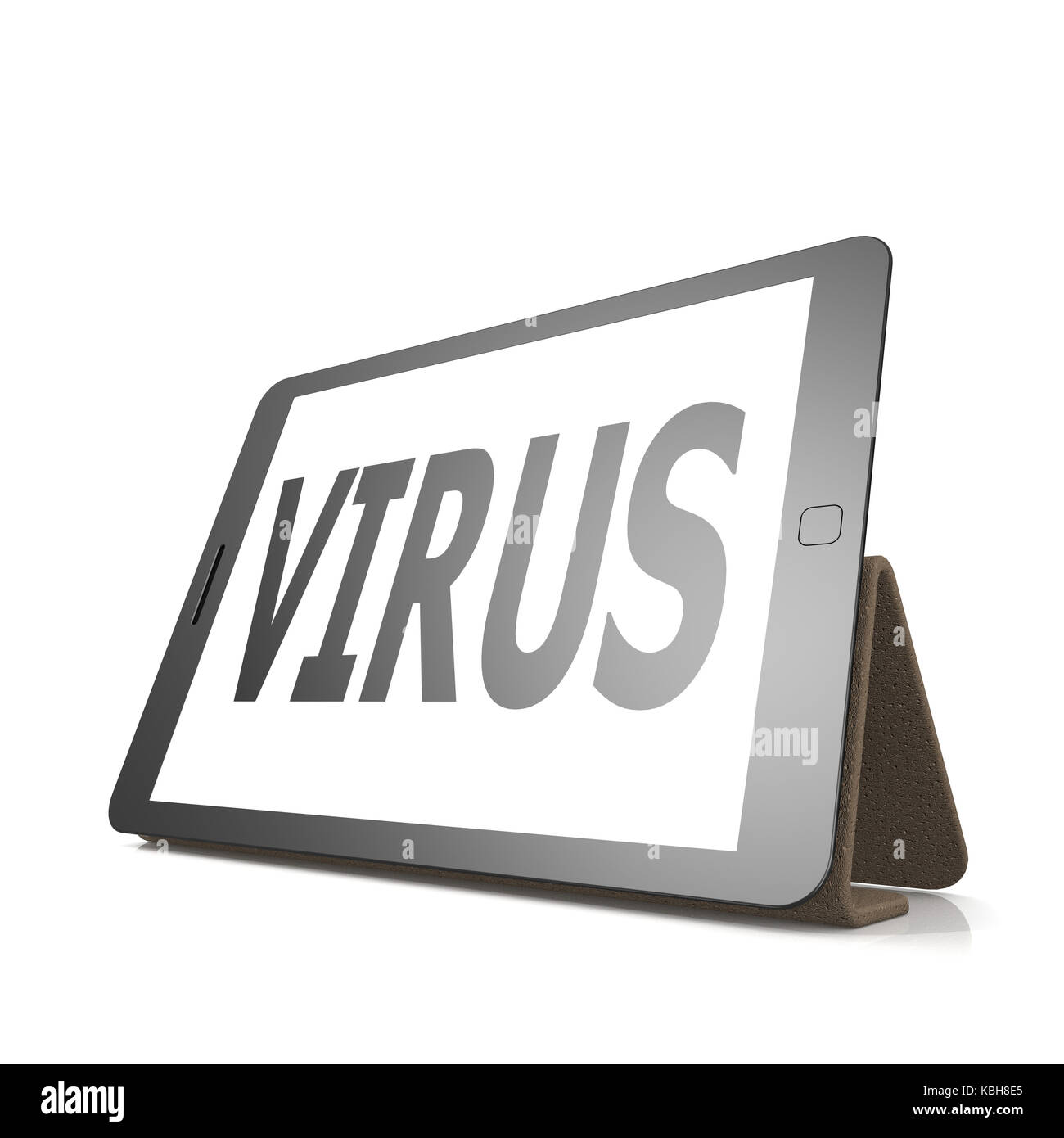 Tablet with virus word Stock Photo - Alamy