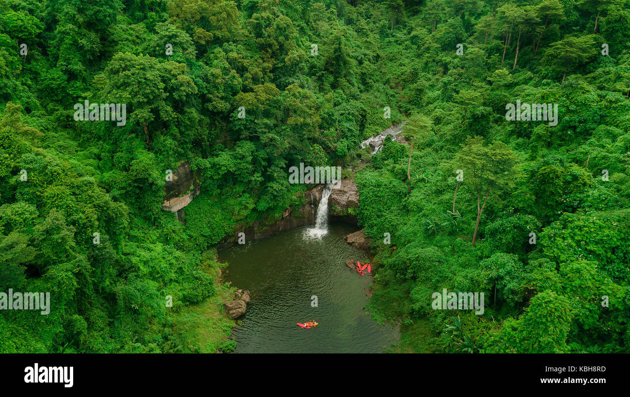 Waterfall in the middle of the forest. Bird eye view , drone Stock ...