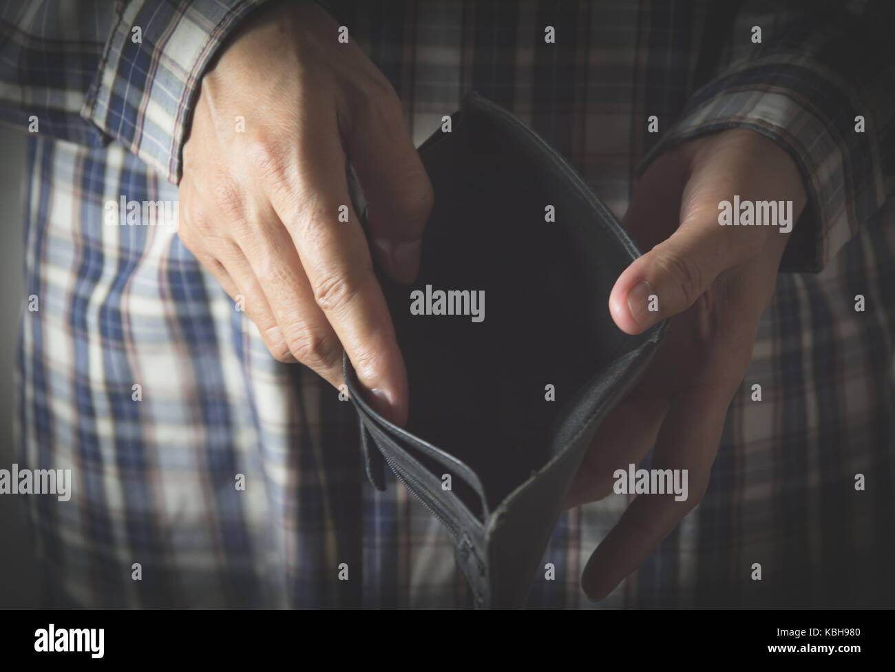 Close-up woman standing and holding the wallet empty of money Stock ...