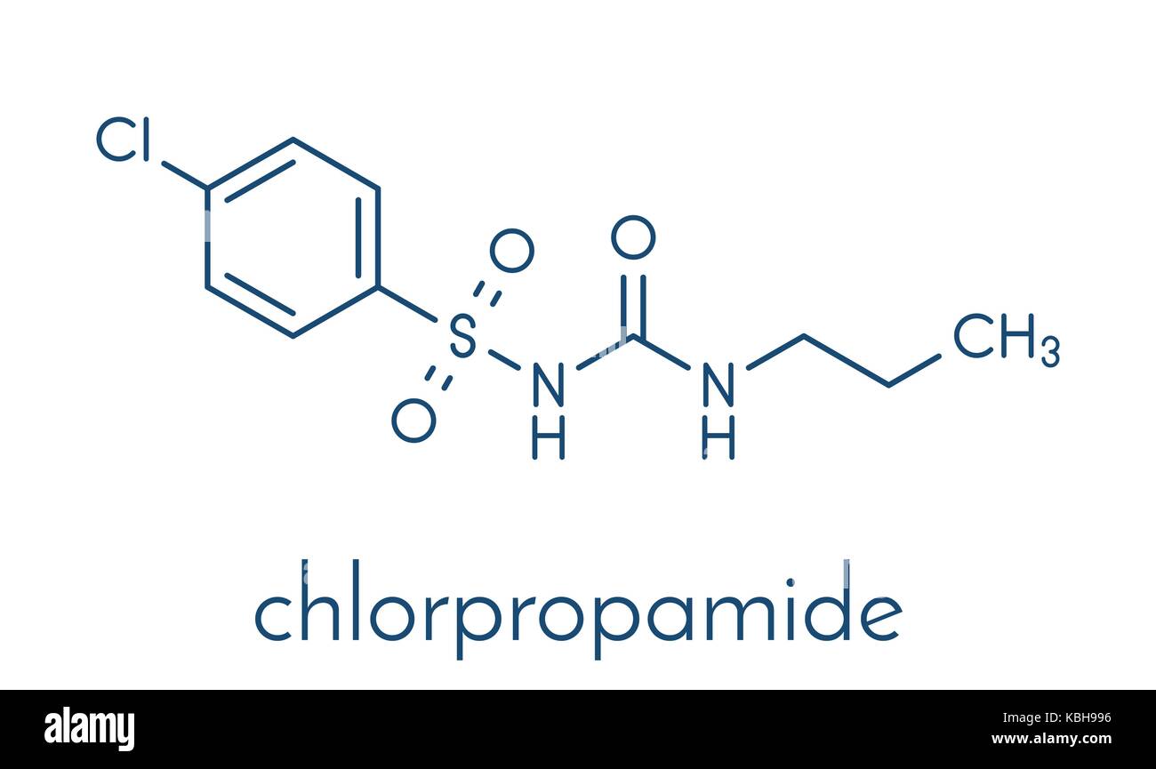 Chlorpropamide diabetes drug molecule. Skeletal formula Stock Vector ...