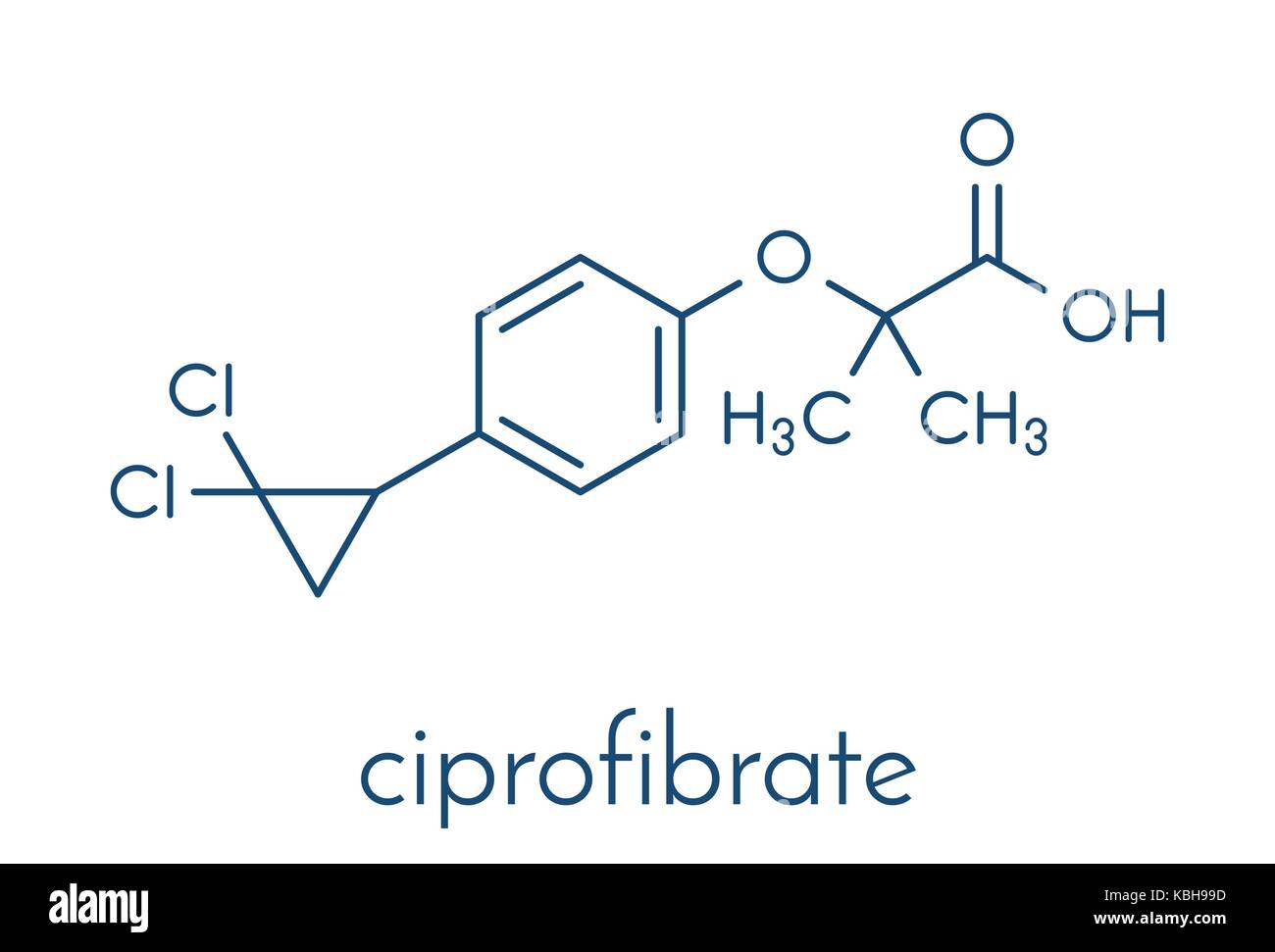 Ciprofibrate hyperlipidemia drug molecule (fibrate class). Skeletal ...