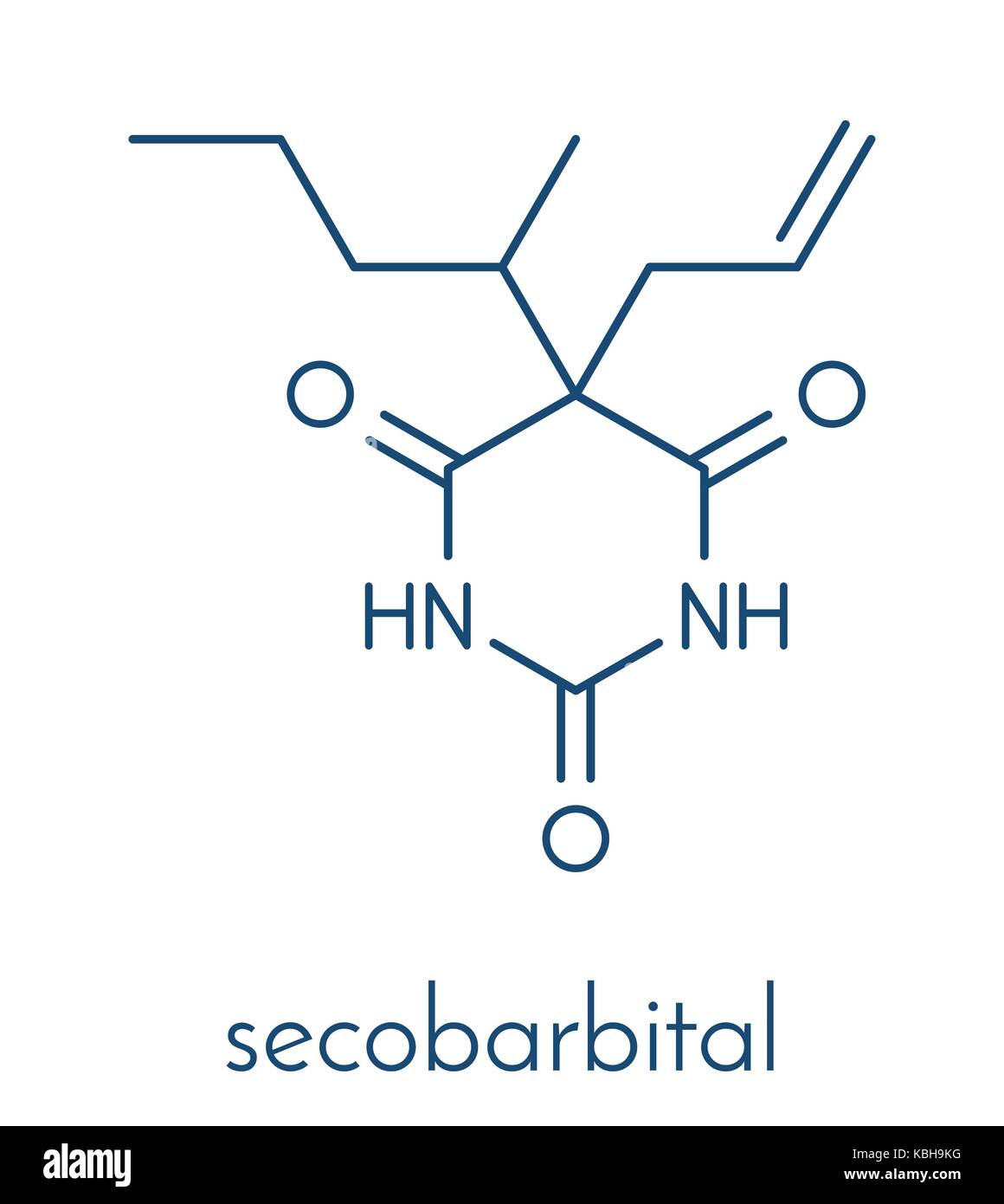Secobarbital barbiturate sedative, chemical structure. Skeletal formula ...