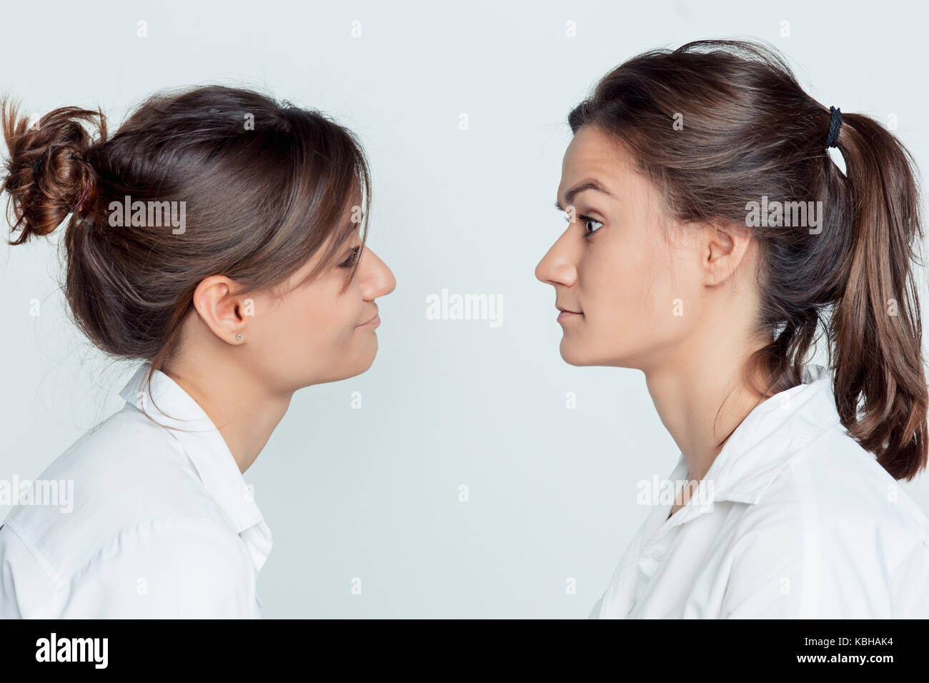 Studio portrait of female twins Stock Photo - Alamy