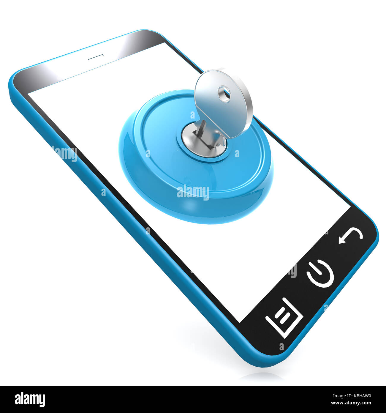 Blue key on smartphone image with hi-res rendered artwork that could be ...