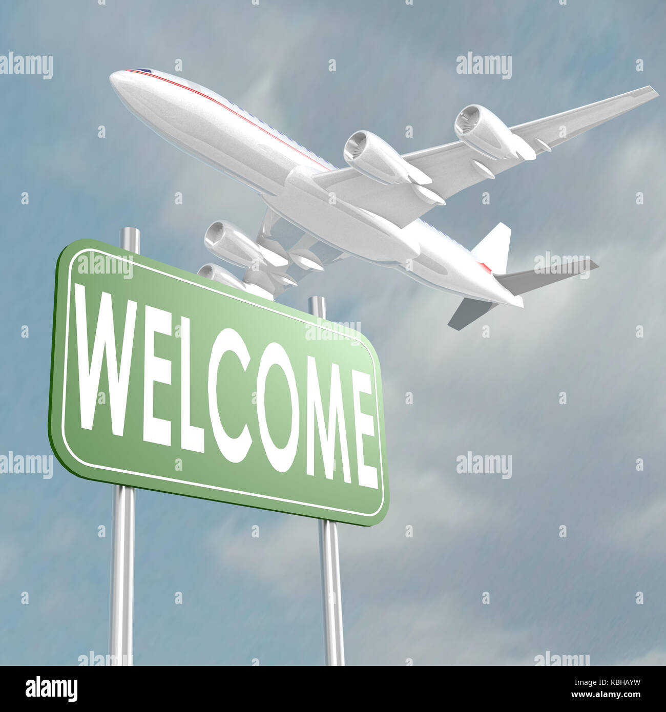Welcome sign with airplane image with hi-res rendered artwork that ...