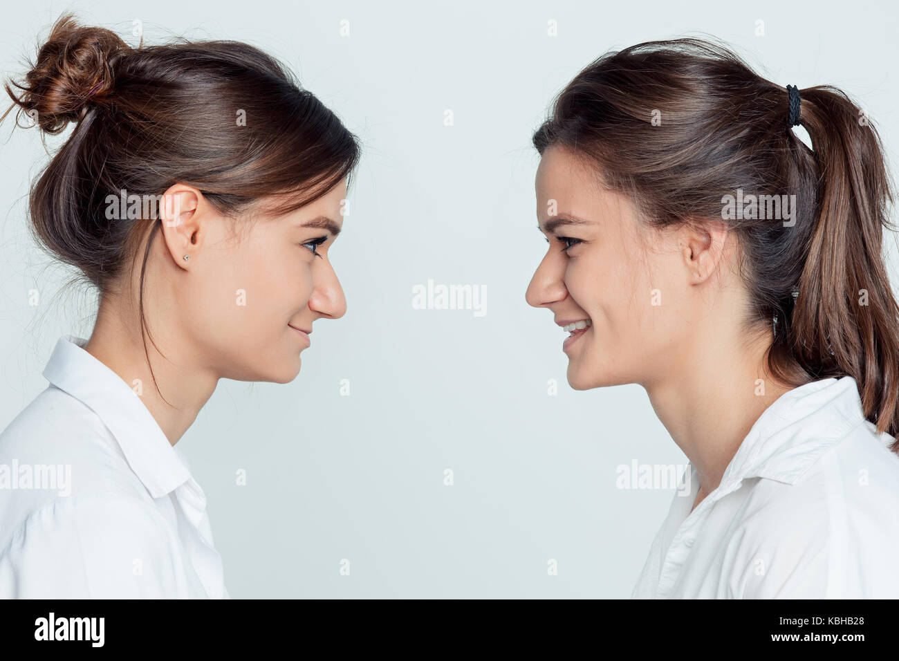 Studio portrait of female twins Stock Photo - Alamy
