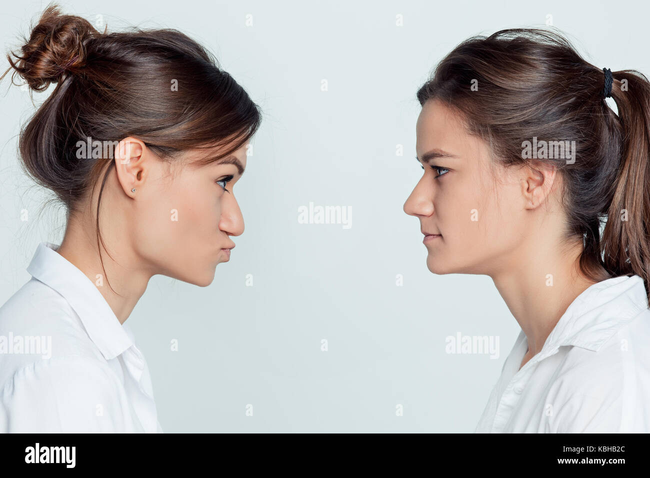 Studio portrait of female twins Stock Photo - Alamy