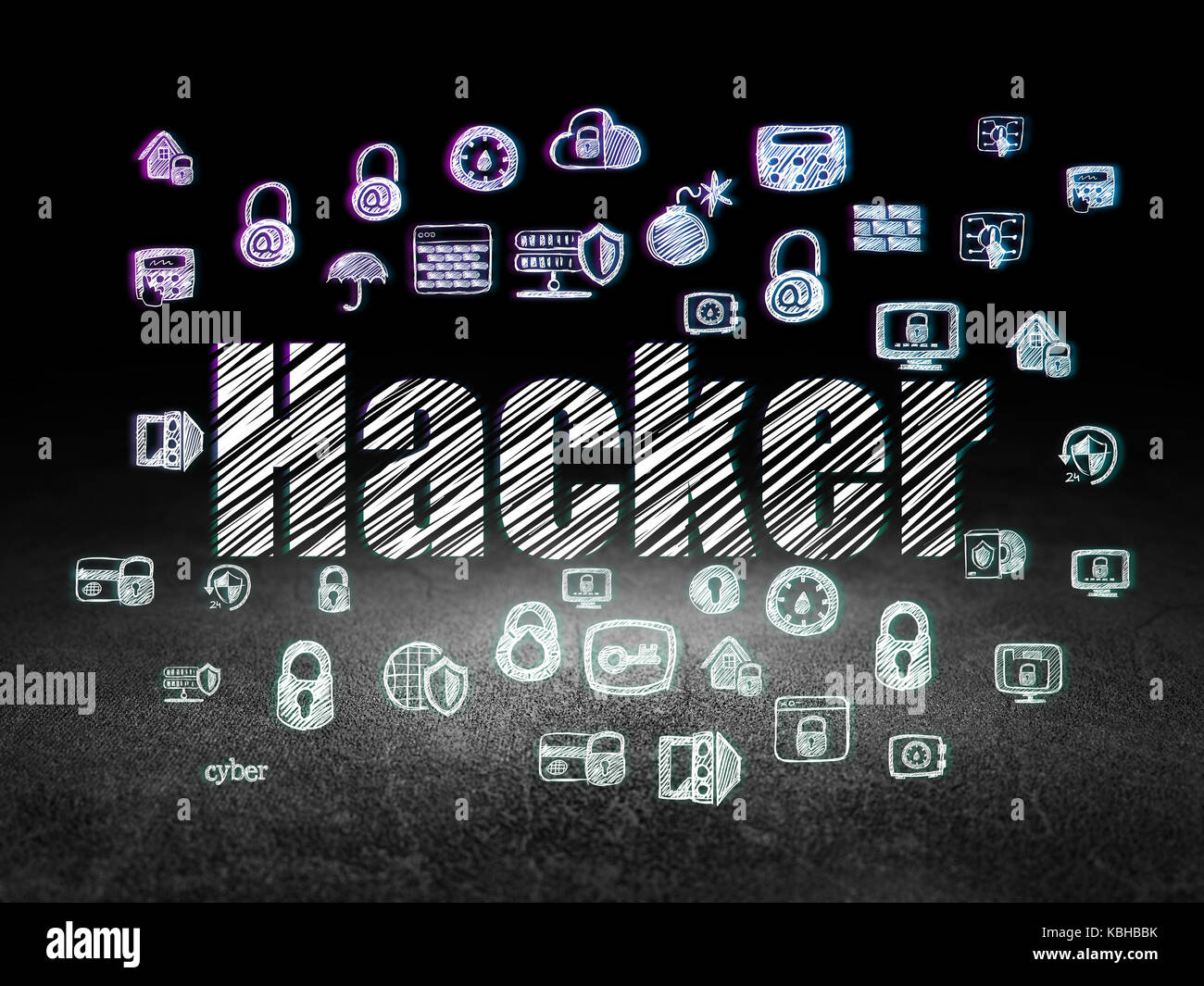 Safety concept: Hacker in grunge dark room Stock Photo - Alamy