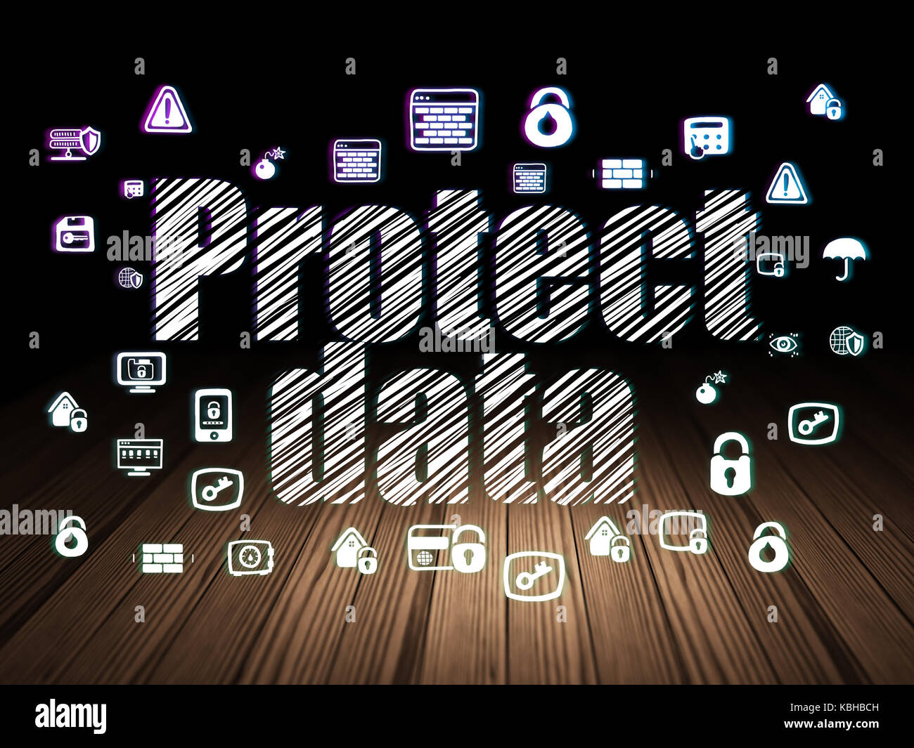 Security concept: Protect Data in grunge dark room Stock Photo - Alamy
