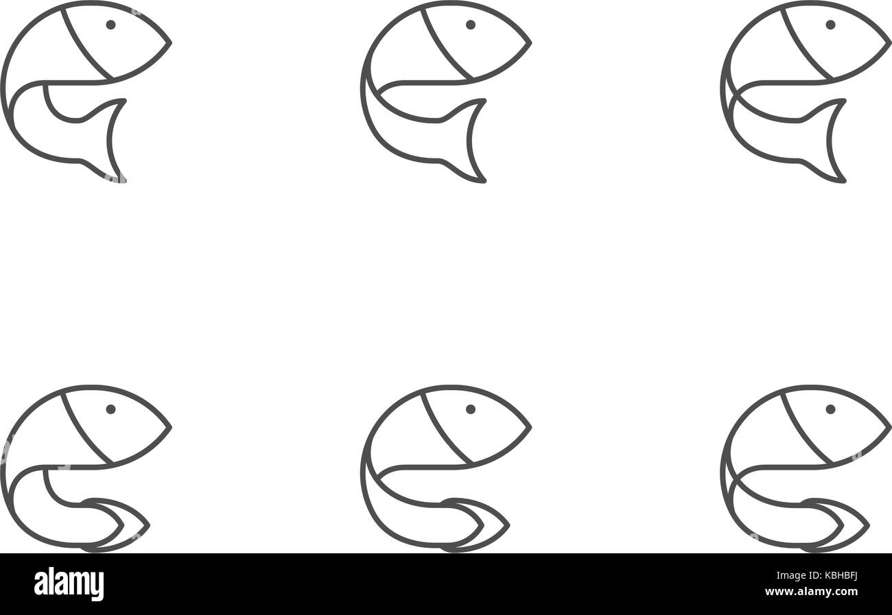 Fish symbol icon set outline stroke design illustration black and white ...