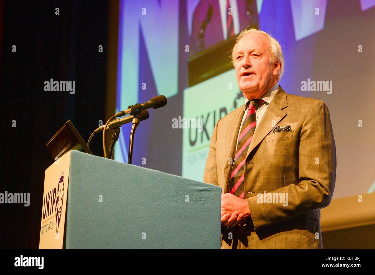 Neil Hamilton speaks during the Ukip National Conference at the Riviera ...