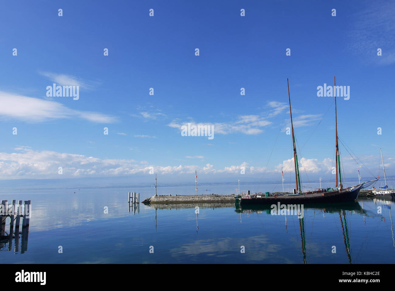 General view of the Leman Lake banks, Evian-Les-Bains, Savoie, France ...