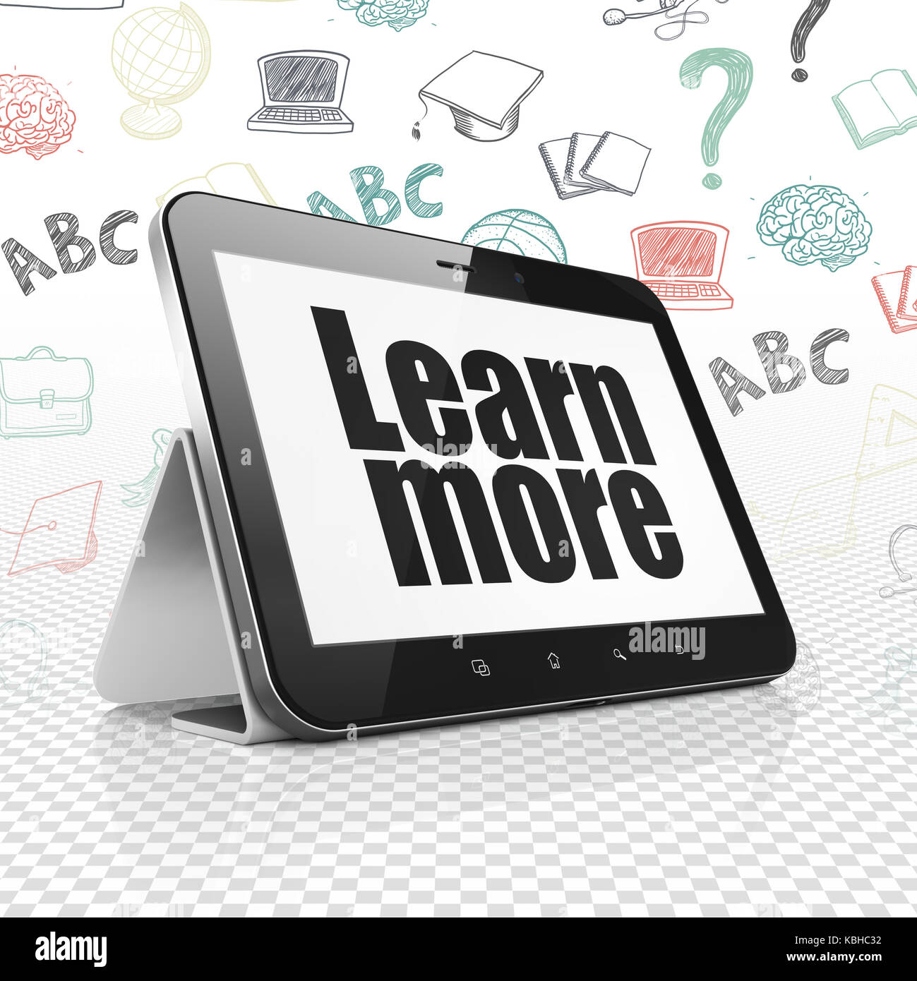 Education concept: Tablet Computer with Learn More on display Stock ...