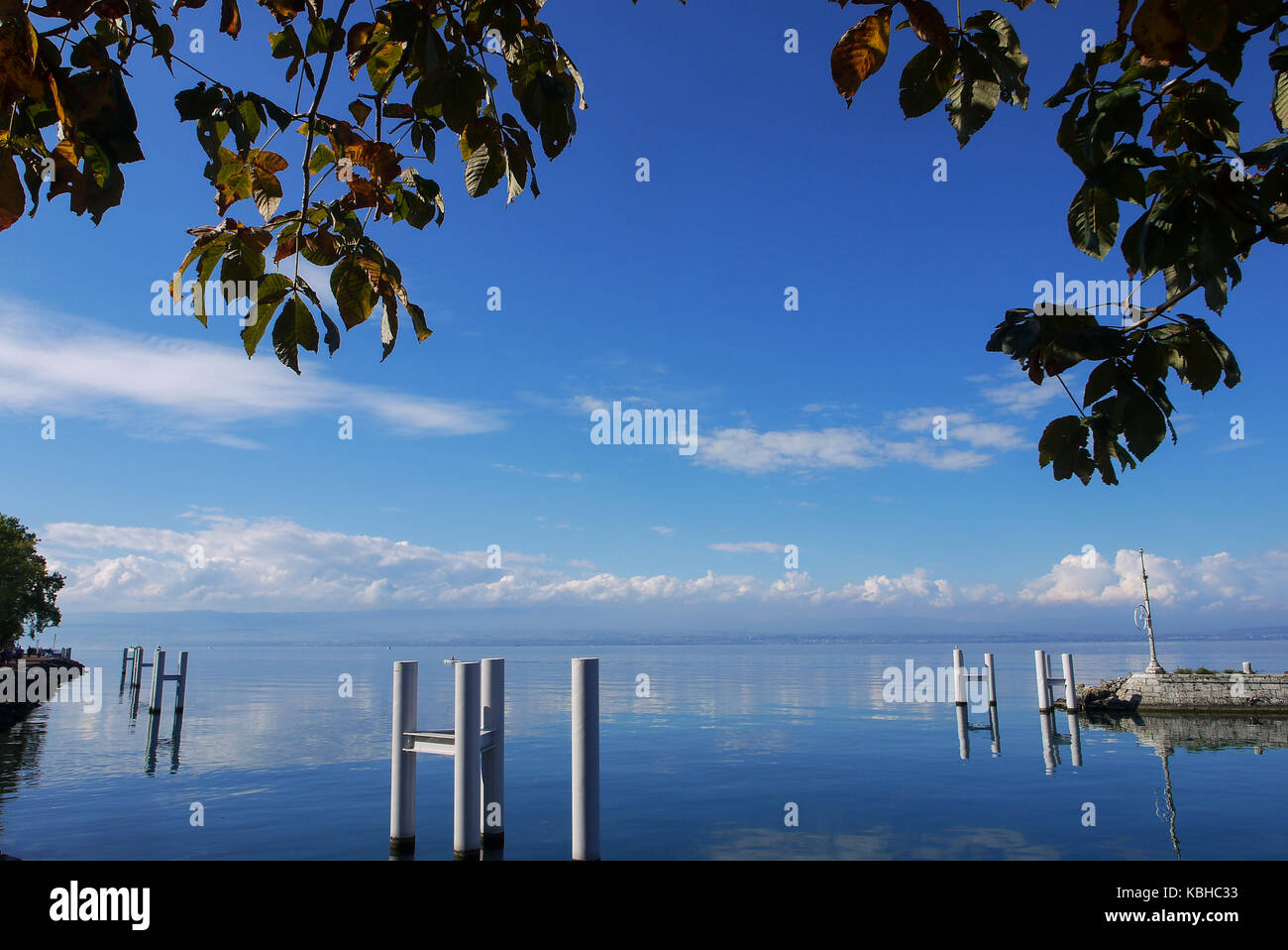General view of the Leman Lake banks, Evian-Les-Bains, Savoie, France ...