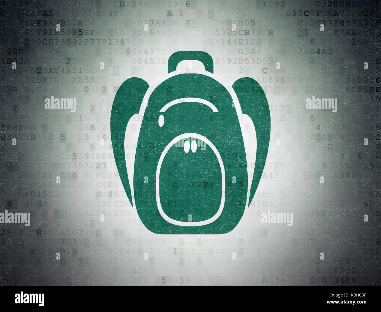 Studying concept: Backpack on Digital Data Paper background Stock Photo ...