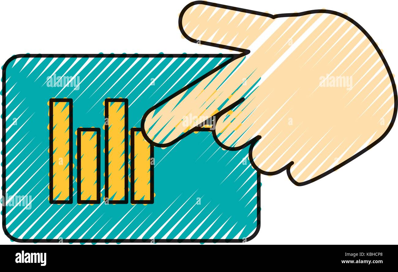 colored statistic graphic with hand over white background vector ...