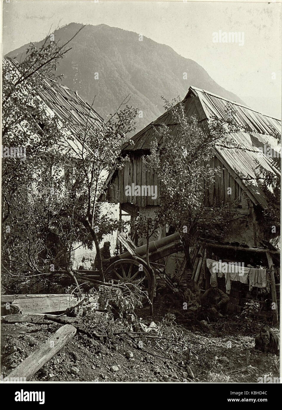 A photograph showing a 15 cm howitzer battery at the 10th Army Command ...