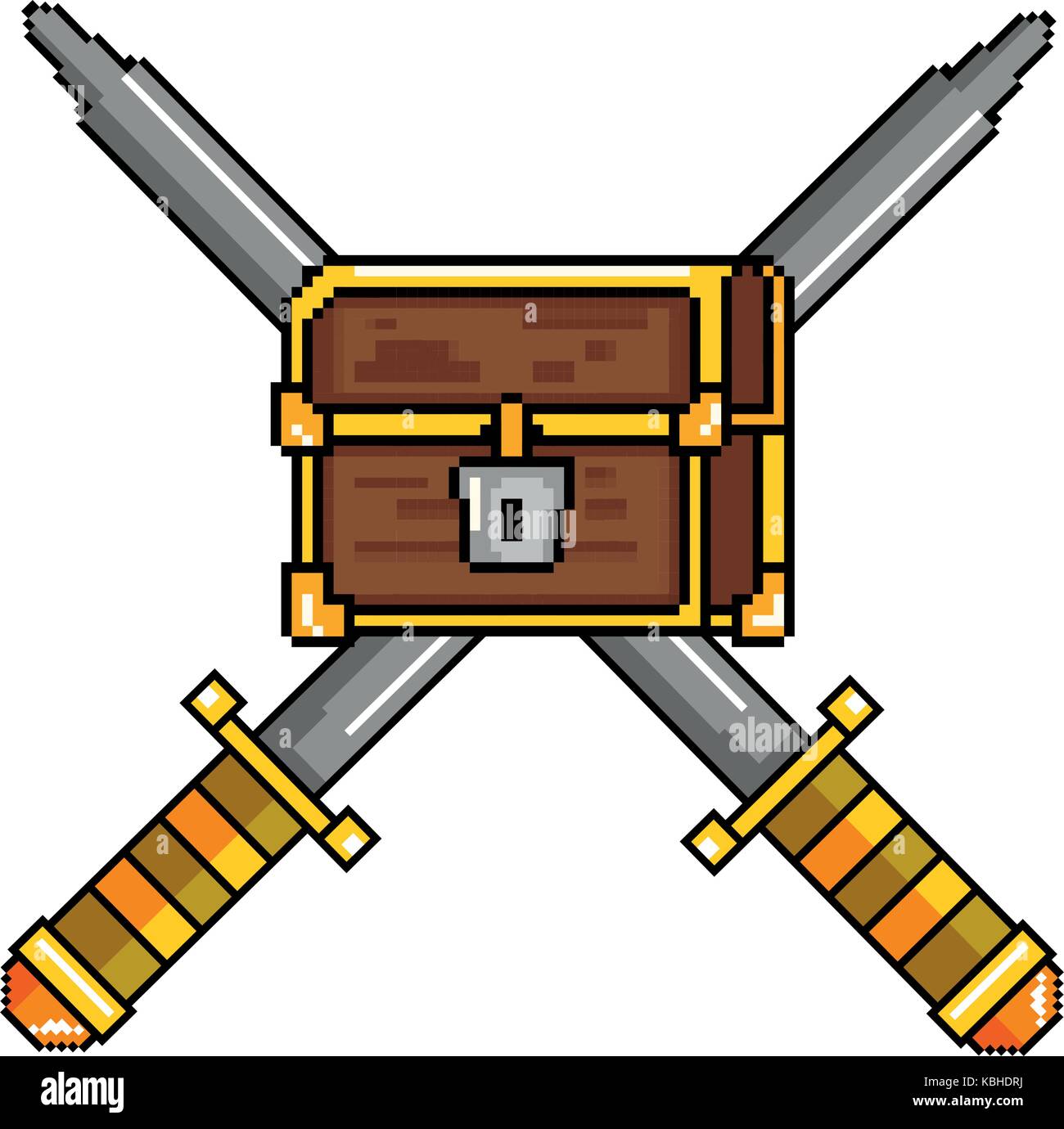pixelated treasure chest with swords vector illustration design Stock ...
