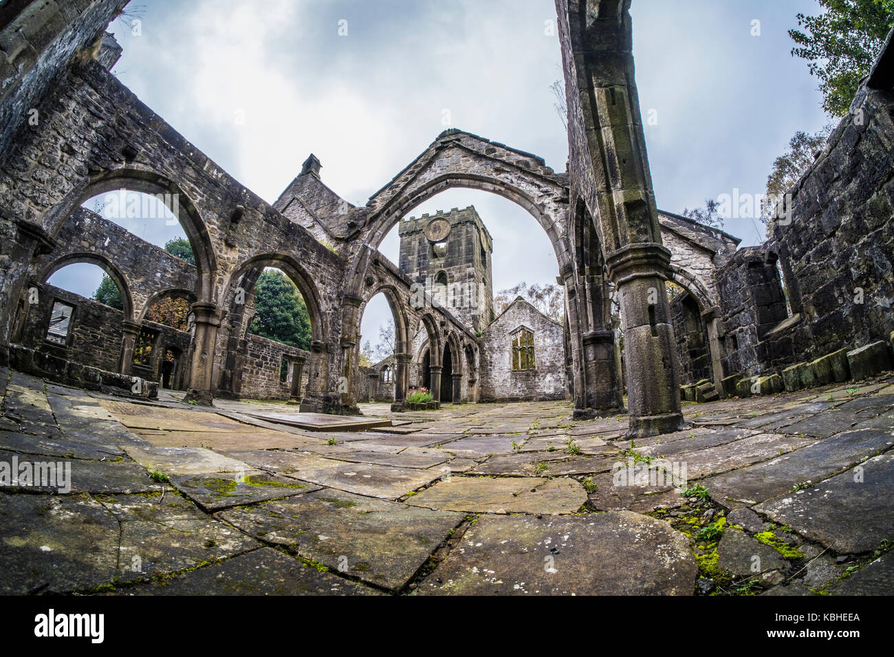 Ruins of 13th century church of St Thomas a Becket, Heptonstall, near ...