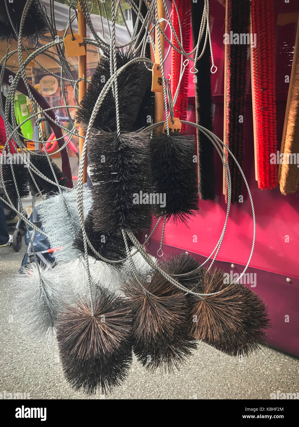 Market stall with broom and brushes (here junk market during Briloner ...