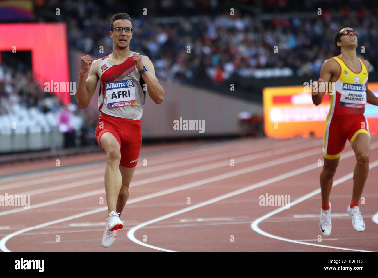 Mahdi AFRI of Morocco wins gold in the Men's 200 m T12 Final at the ...