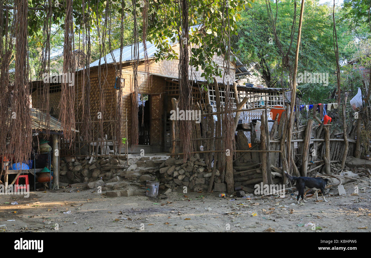 A house in Salay village on the banks of the Irrawaddy River, Myanmar ...