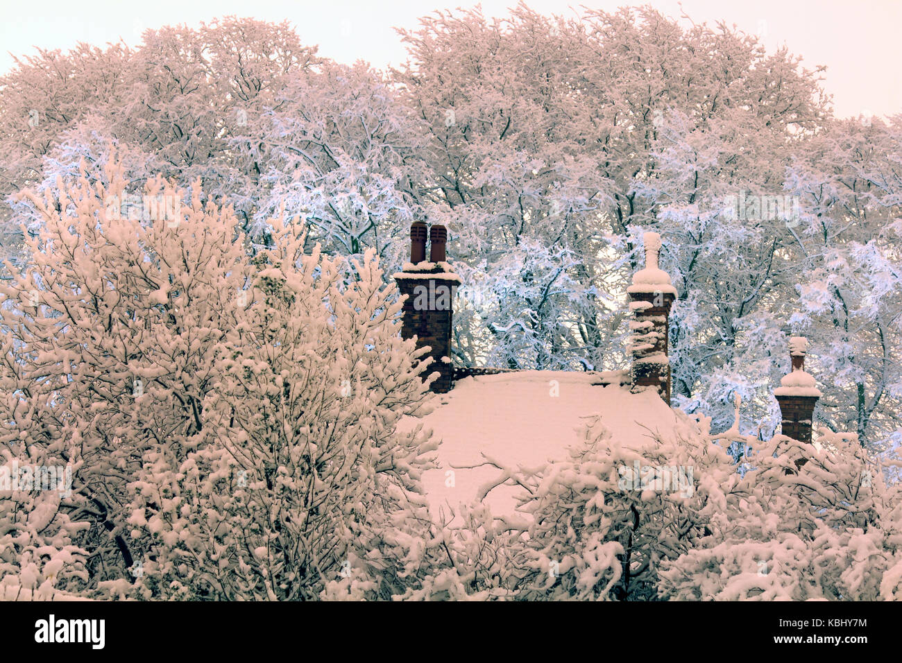 chimneys in the snow Stock Photo - Alamy