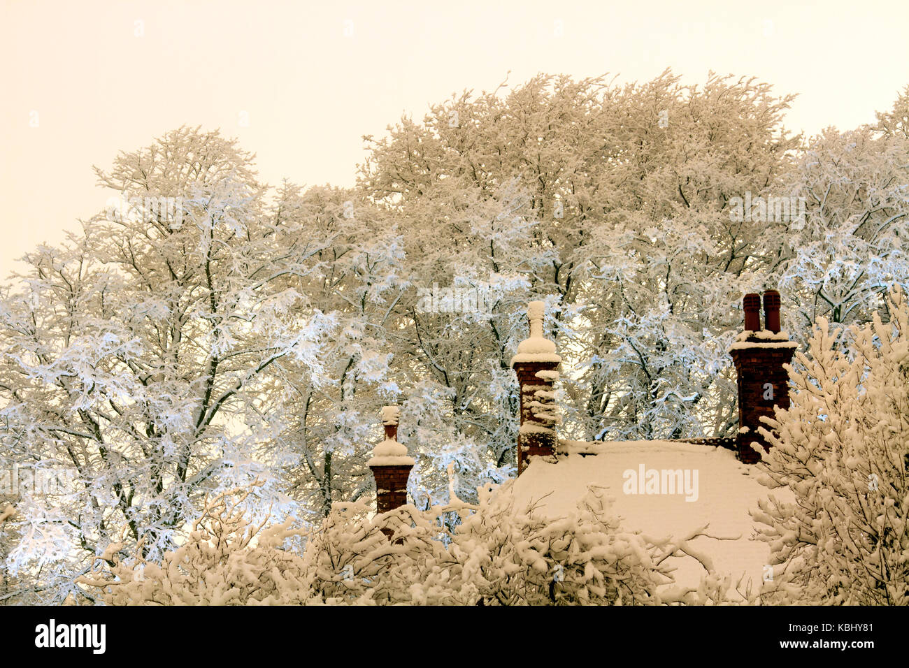 chimneys in the snow Stock Photo - Alamy