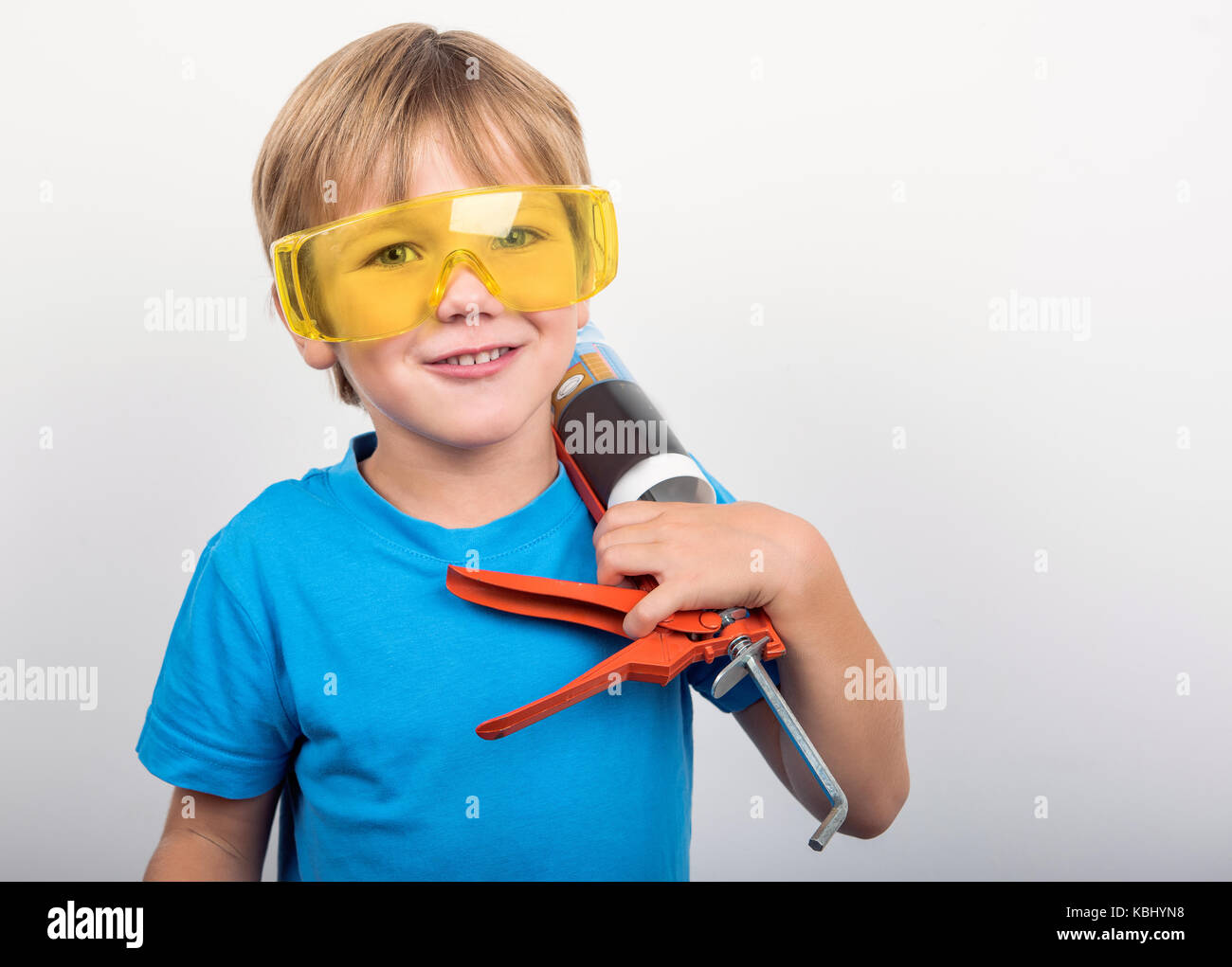little boy with building tools Stock Photo - Alamy