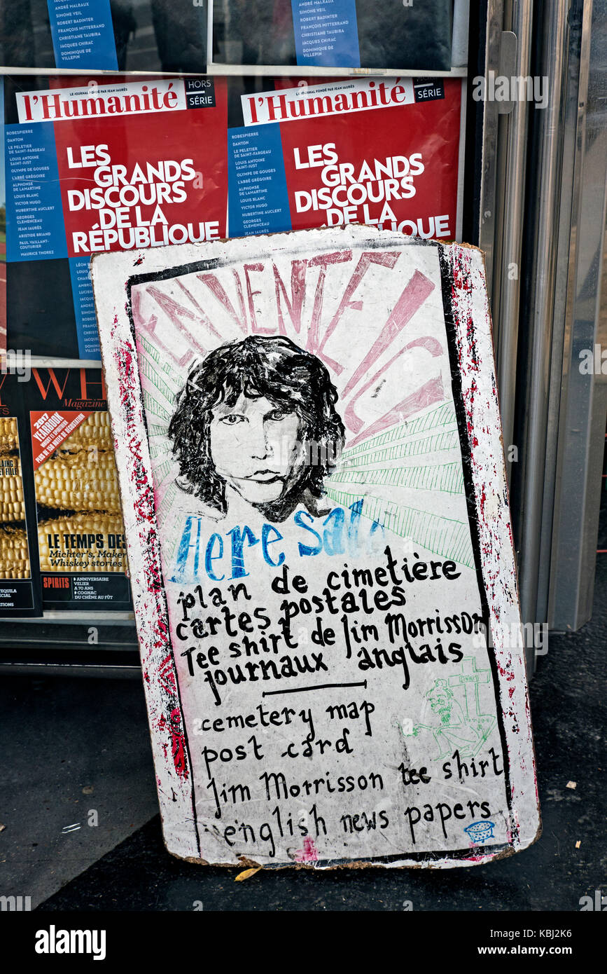 Advertising signs outside Pere Lachaise Cemetery in Paris, France Stock ...
