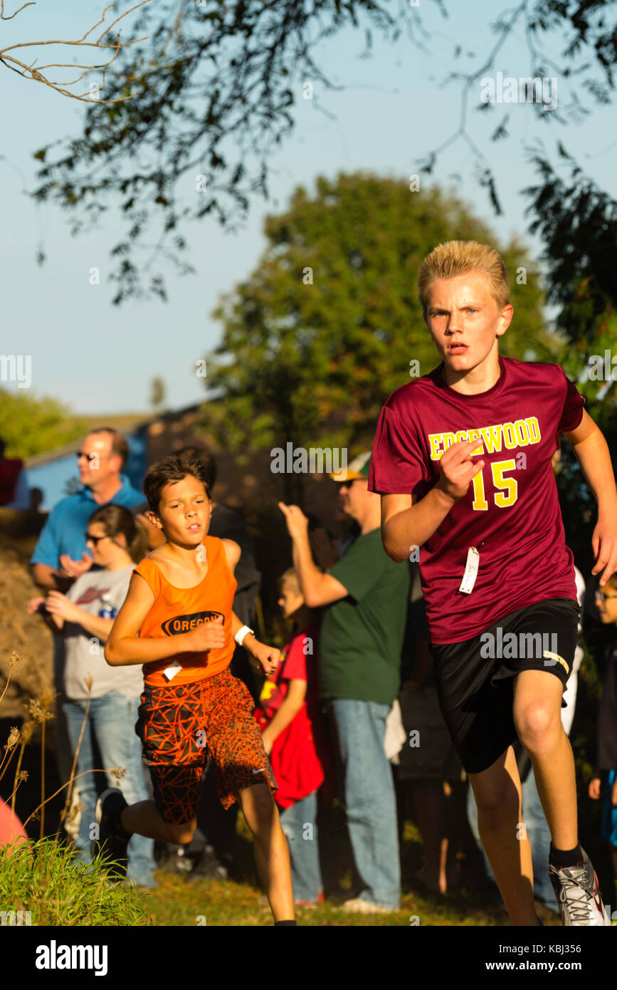 Boys participate in a cross country (running) meet at Verona Area High ...