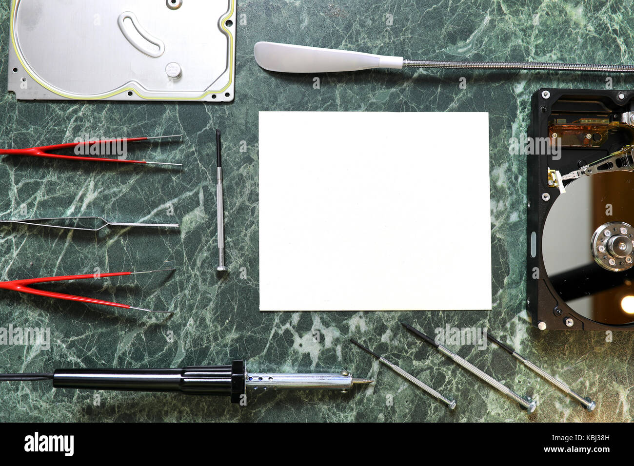 clean sheet of paper on desktop with tools Stock Photo - Alamy