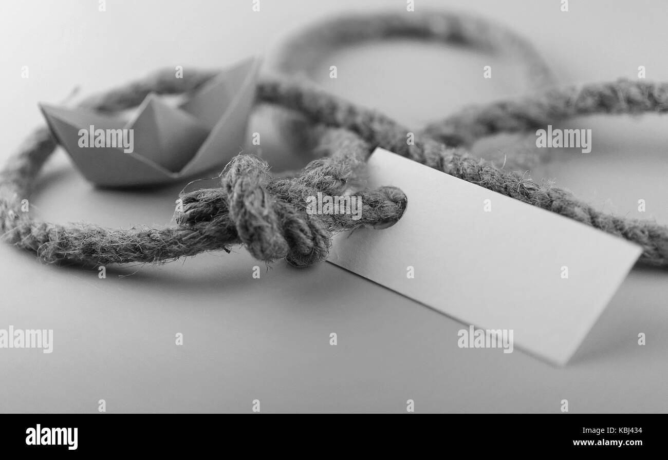 monochrome photo sticker with thick braided rope and ship paper Stock ...