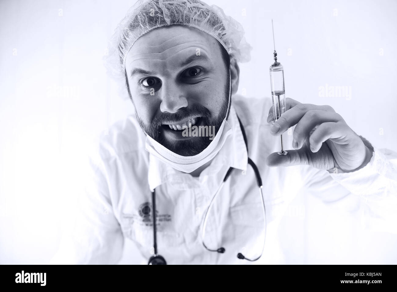 Black and white photo of bearded doctor in white coat and an ol Stock ...