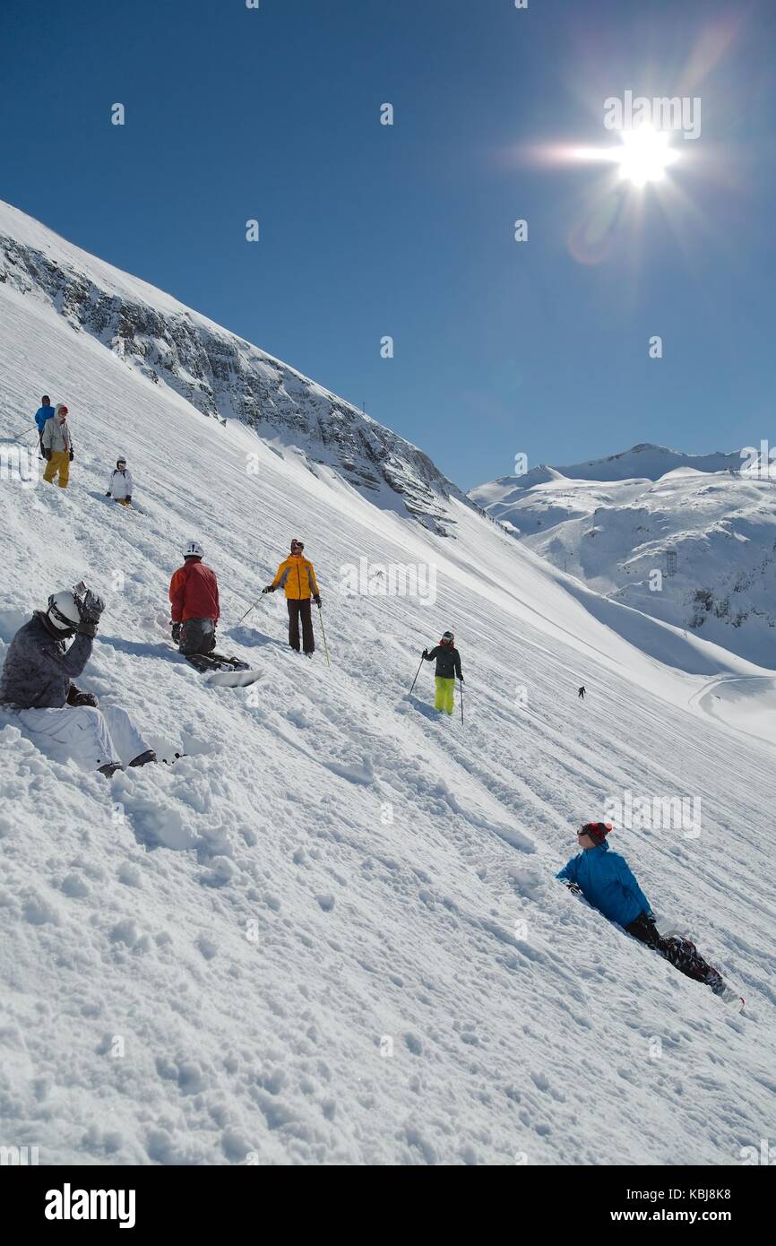 Skiing slopes in sunshine Stock Photo - Alamy