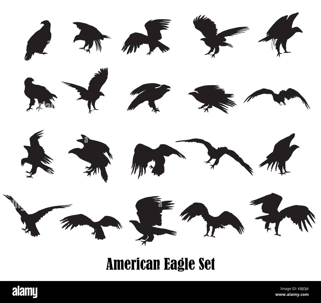Set of vector cut out flying and sitting silhouettes of american eagle ...
