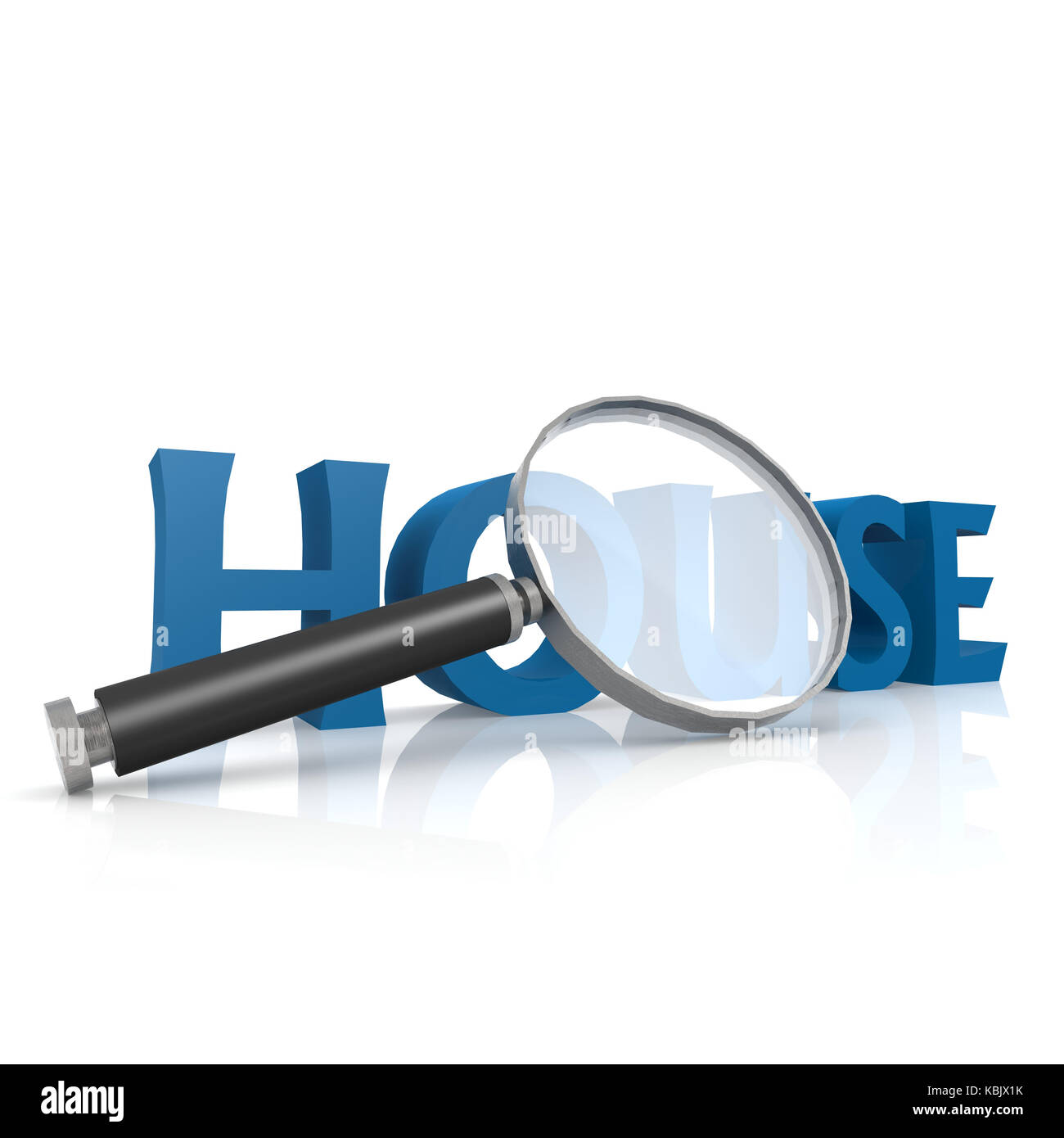 Magnifying glass with blue house word Stock Photo - Alamy