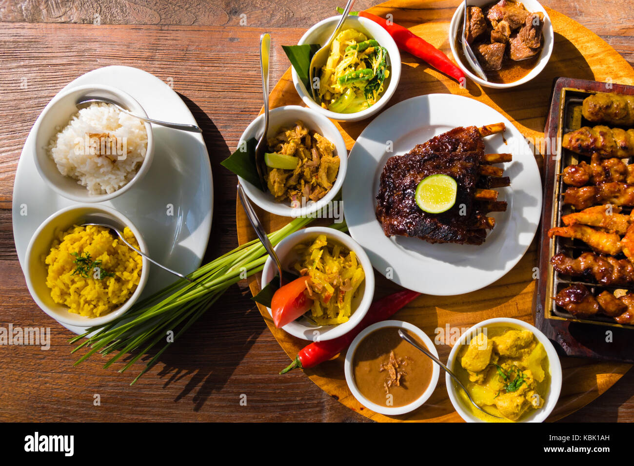 Traditional balinese sea food with satay and curry in Bali, Indonesia ...