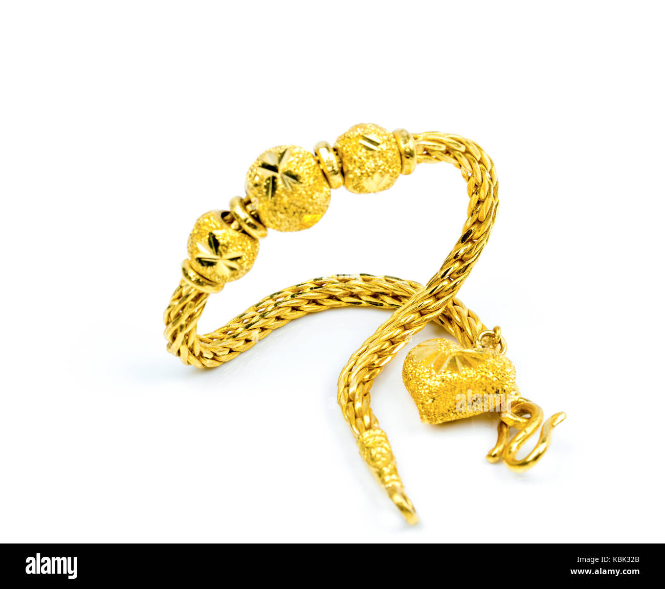 Thai style design pattern gold jewelry bracelet isolated on white ...