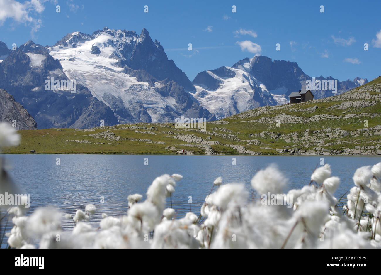 Mountain landscape with glacier and lake, in the Alps in France Stock ...