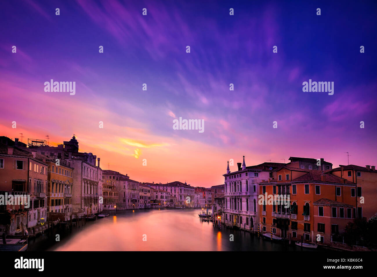 Long exposure of dramatic skies at sunset over Venice, Italy seen from ...