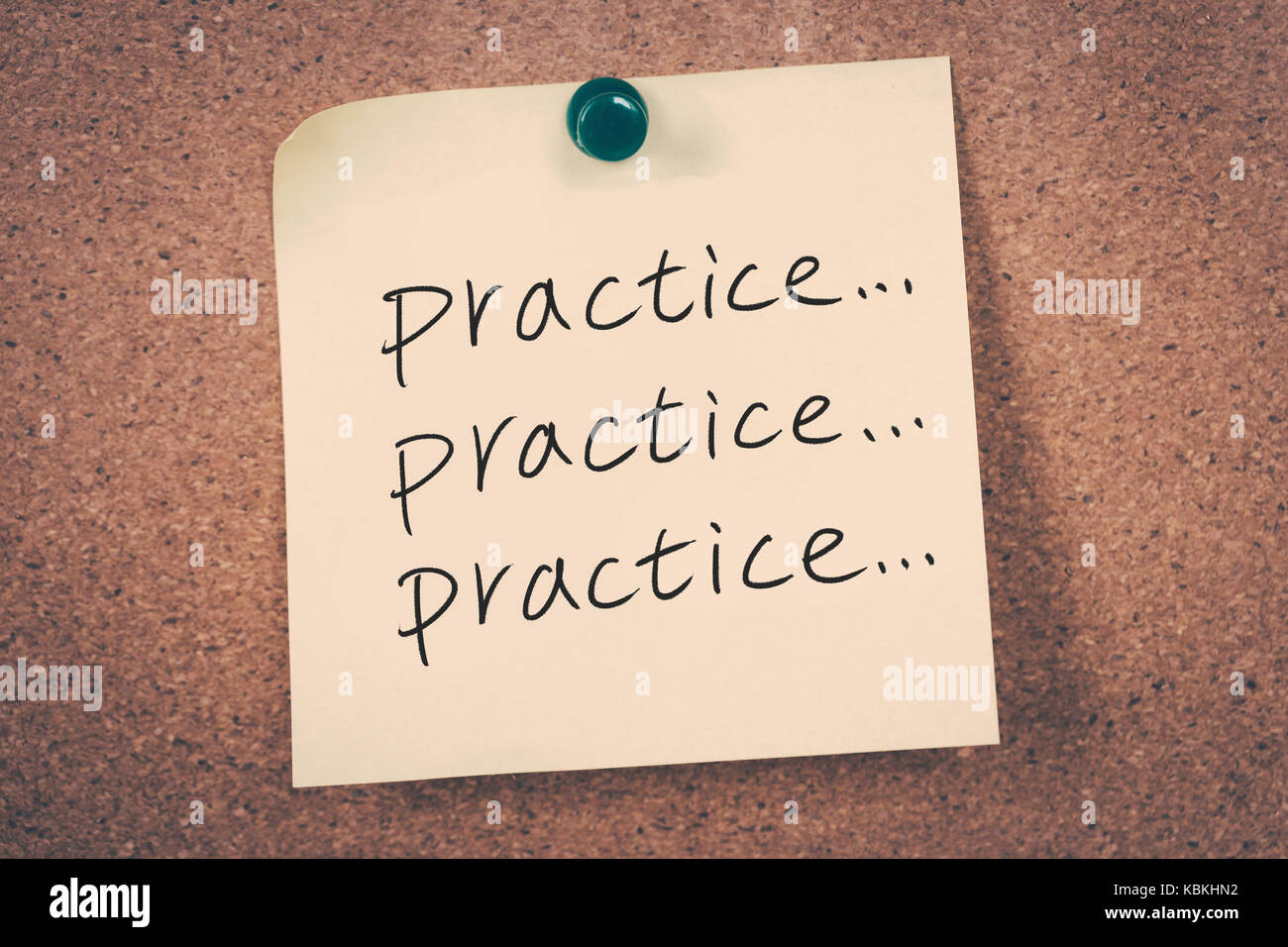 practice concept reminder message on a cork board Stock Photo - Alamy