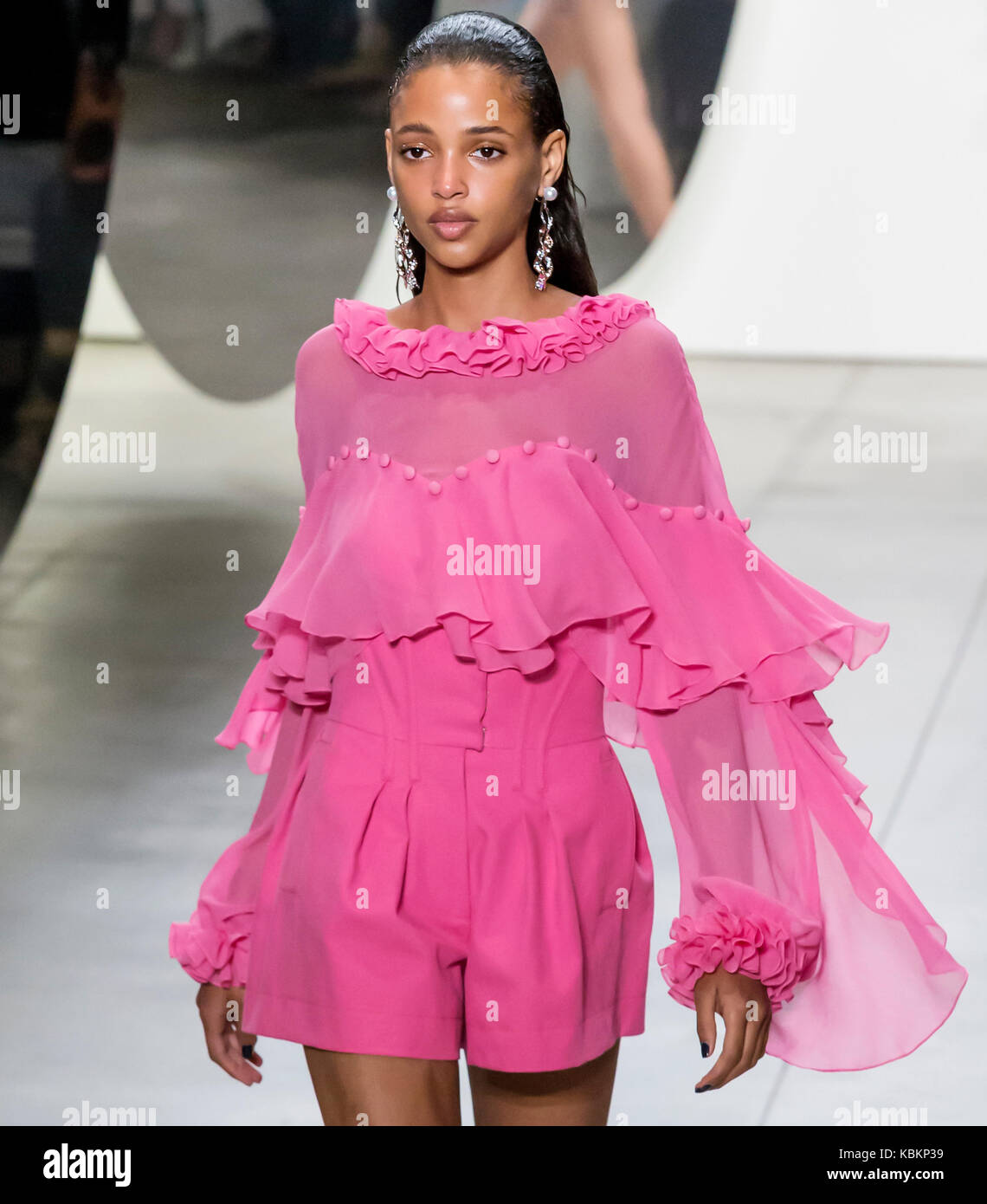 NEW YORK, NY - September 10, 2017: Aya Jones walks the runway at the ...