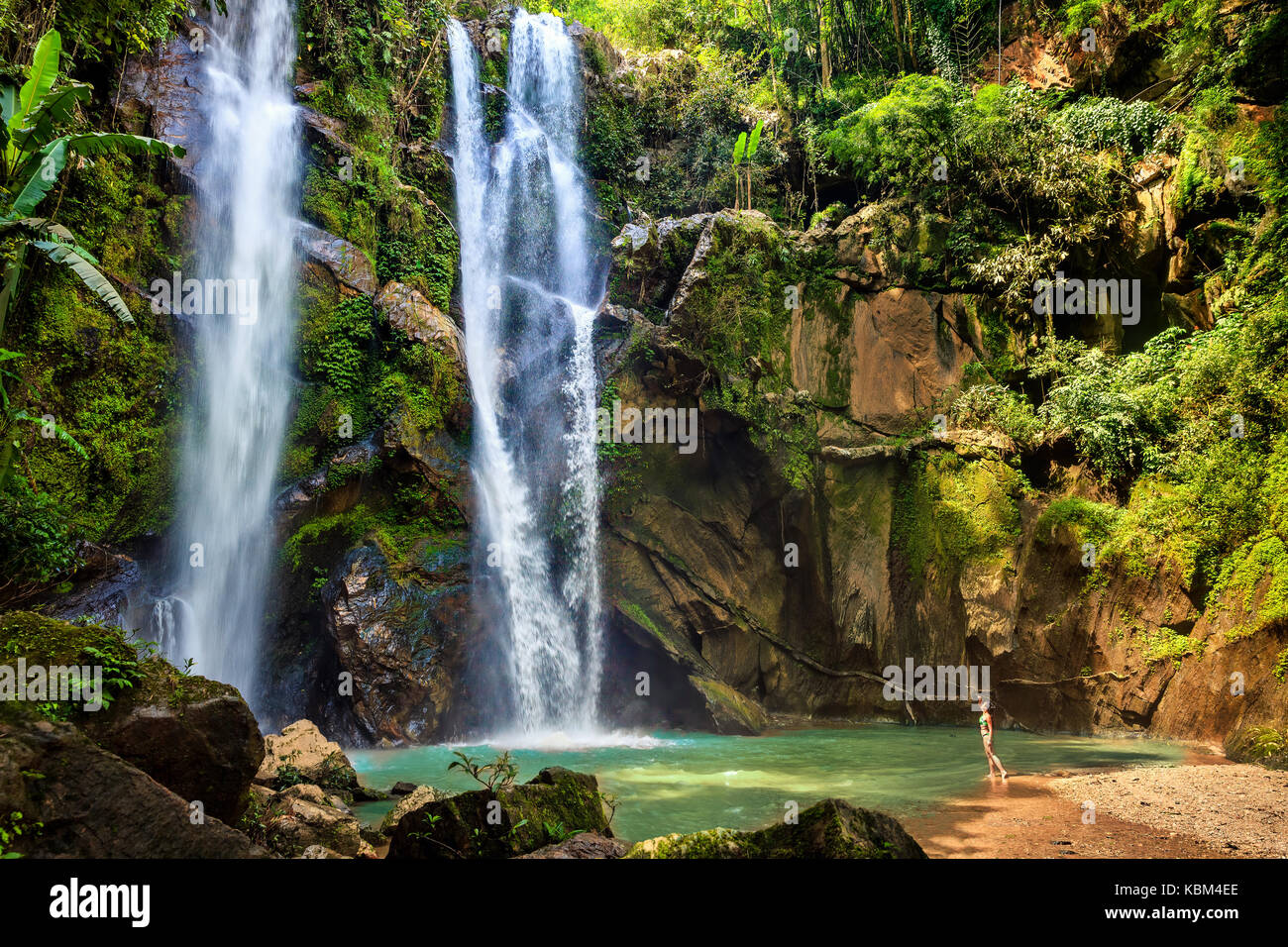 Waterfall hidden in the tropical junglepirate skull and bones Stock ...