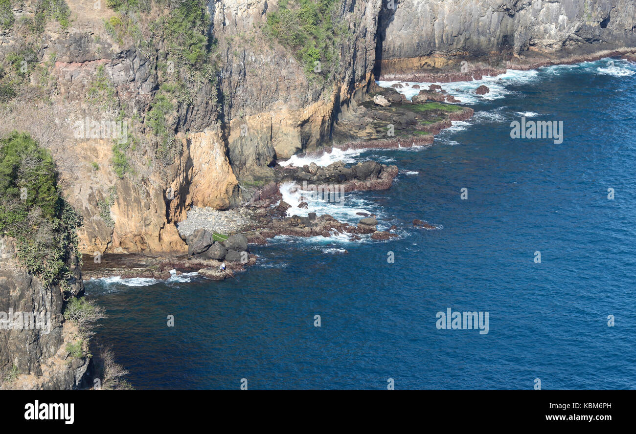 The look down from the cliff to the bottom of the ocean on the East of ...