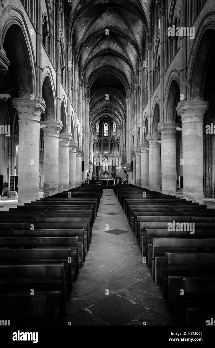 Inside a French church black and white scene Stock Photo - Alamy